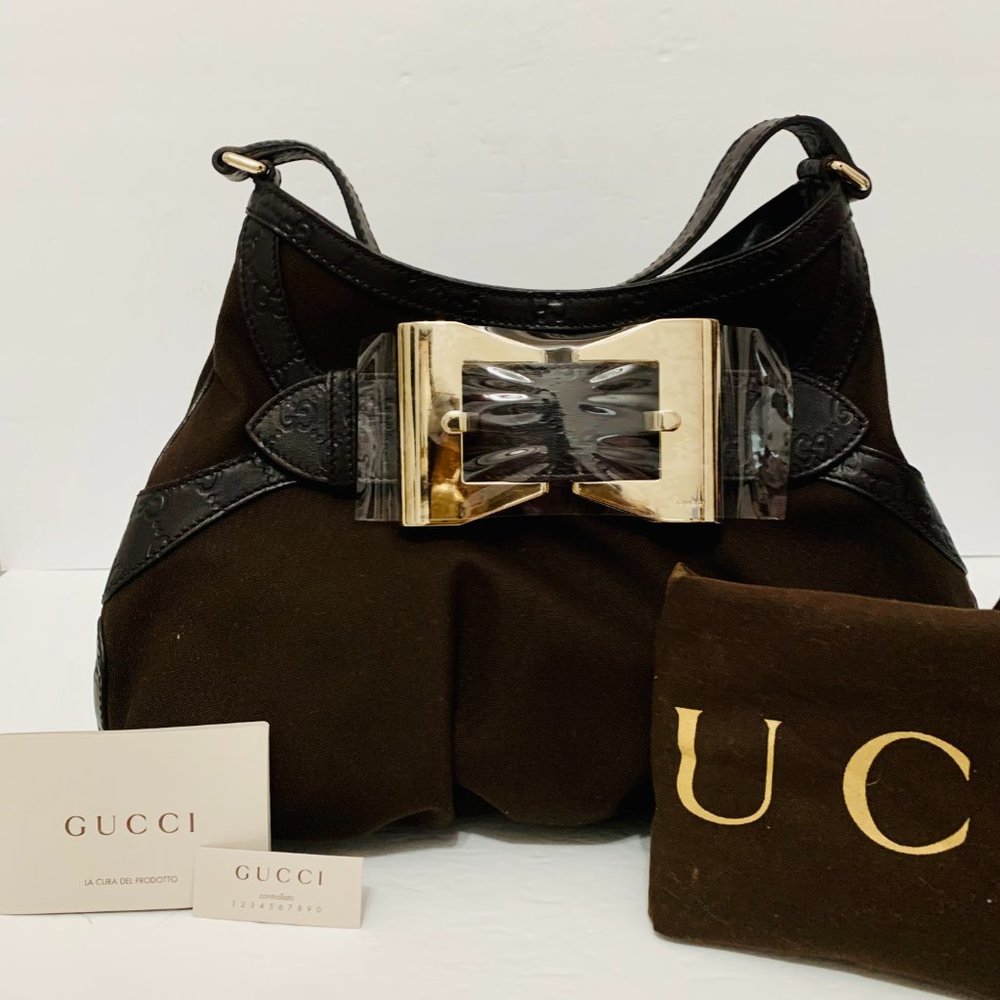 Gucci Signature Embossed Leather Bow Shoulder Bag W D… - Gem